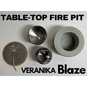 Blaze Tabletop Firepit Small Round Concrete Portable Fire Bowl Fireplace in Light Grey with Cork Mat, Cover Included - Perfect for Outdoor Patio, Indoor Patio, Garden & Lawn Décor, Patio & Room Décor.