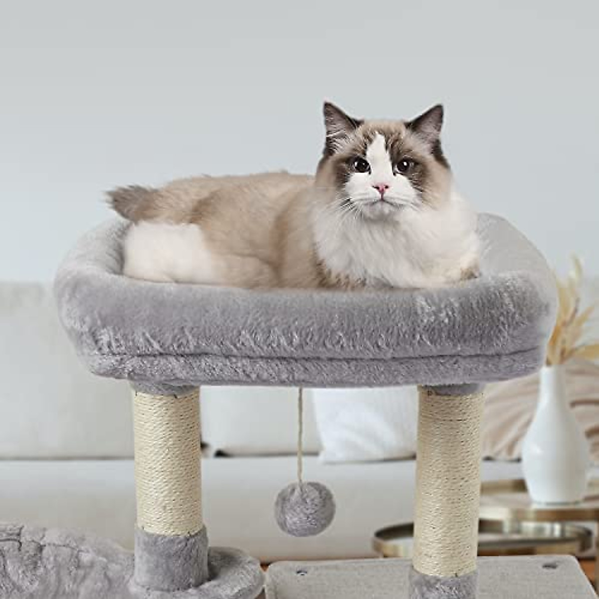 FISH&NAP US09H Cute Cat Tree Kitten Cat Tower for Indoor Cat Condo Sisal Scratching Posts with Jump Platform Cat Furniture Activity Center Play House Grey