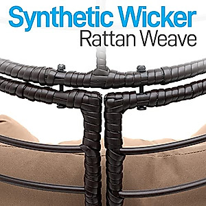 SereneLife Hanging Egg Indoor Outdoor Patio Wicker Rattan Lounge Chair with Stand, Steel Frame, UV Resistant Washable Cushions for Garden Backyard Deck Sunroom, Black+Brown