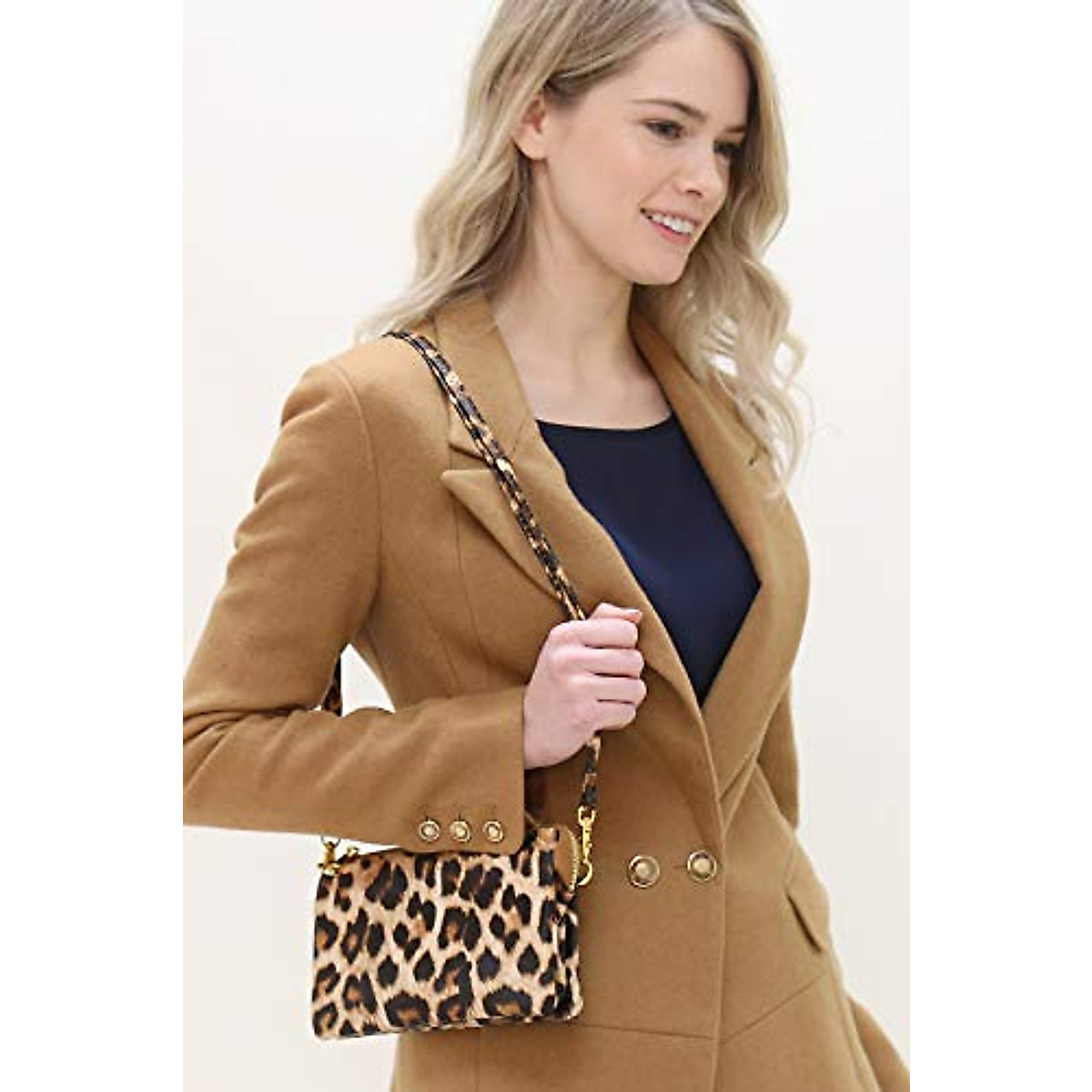 RIAH FASHION Convertible Vegan Leather Wallet Purse Clutch - Small Handbag Phone/Card Slots & Detachable Wristlet/Crossbody (Pebbled - Leopard)