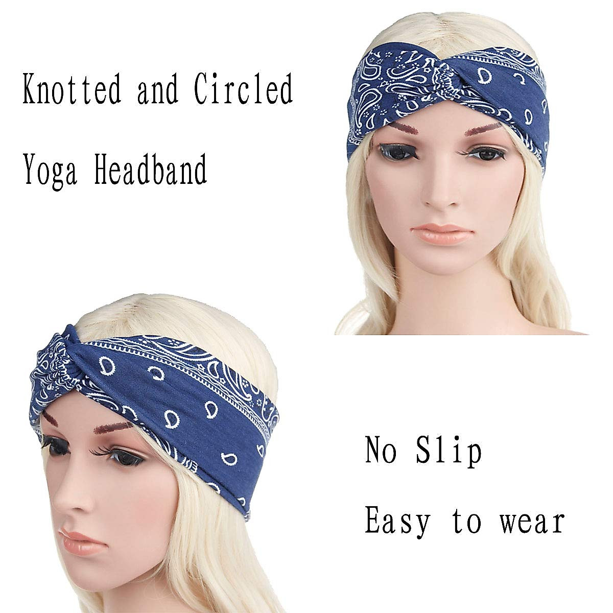 QIMOSHI 6 Packs Headbands for Women Cotton Knotted Yoga Sport Workout Fashion Hair Bands Headwrap