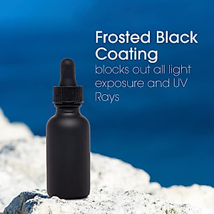 12 Pack Black Coated Boston Round Essential Oils Aromatherapy Glass Bottles Jar With Black dropper cap, 1oz