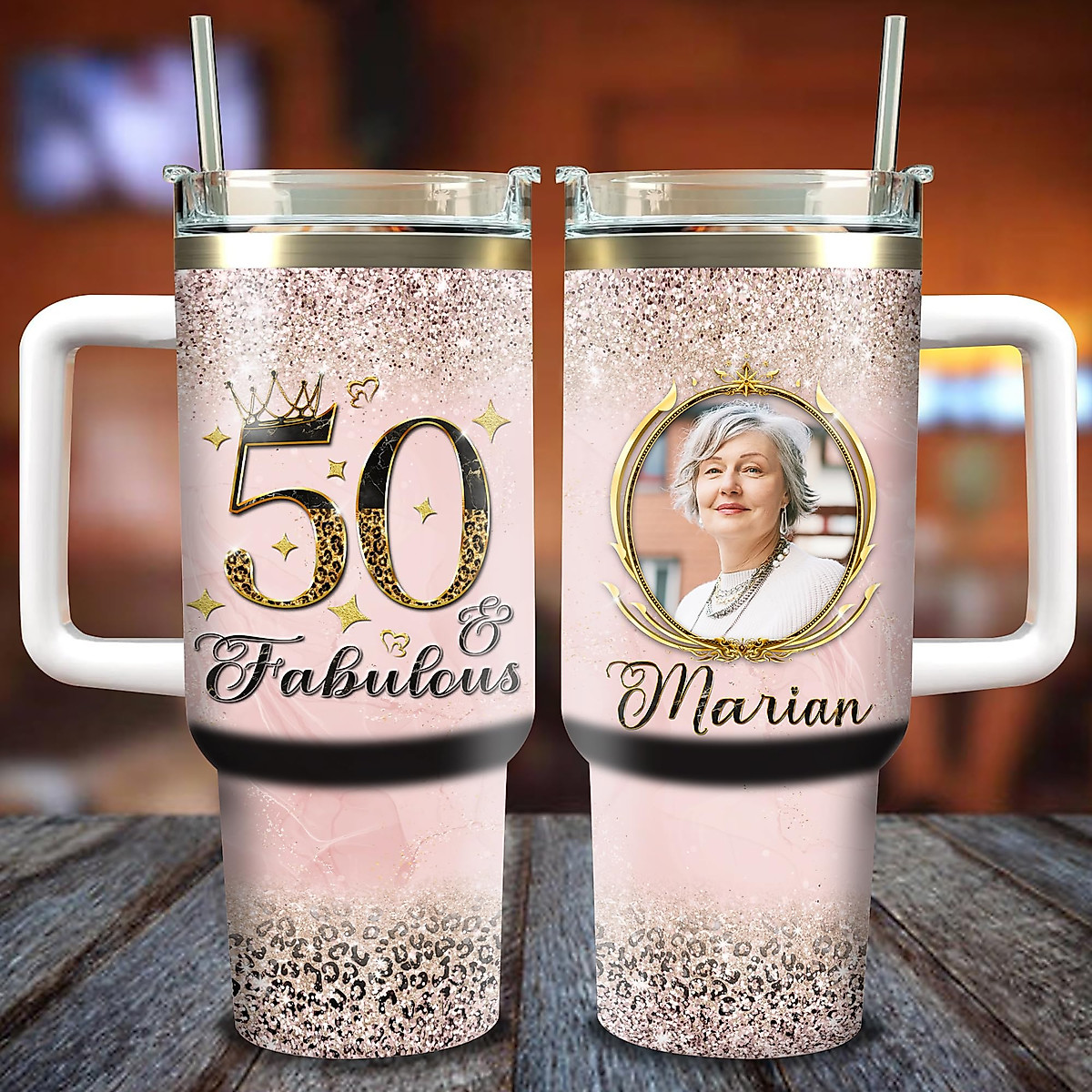 WAZONE Personalized 50th Birthday Tumbler Travel Coffee Mug Stainless Steel Tumblers With Lid 40oz Cups Custom Name Birthday Gifts For Women Mom Friends Family Sister Brother Dad Bff