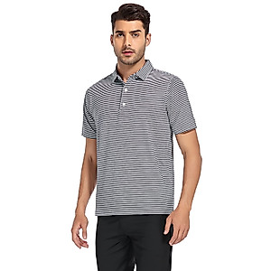 DEOLAX Mens Polo Shirts Classic Striped Golf Polo Shirts Short Sleeve Dry Fit Performance Wicking Moisture Polo Shirt for Men