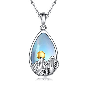 YFN Sterling Silver Moonstone Mountain Pendant Necklace Nature Jewelry Gift for Skiers, Hikers, Campers, Climbers and Nature Lovers