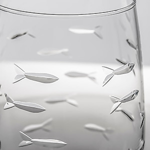 Rolf Glass School of Fish 18oz All Purpose Wine Glass | Set of 4 | Large Wine Glasses | Lead-free Crystal Glass | Engraved Wine Glasses | Made in the USA