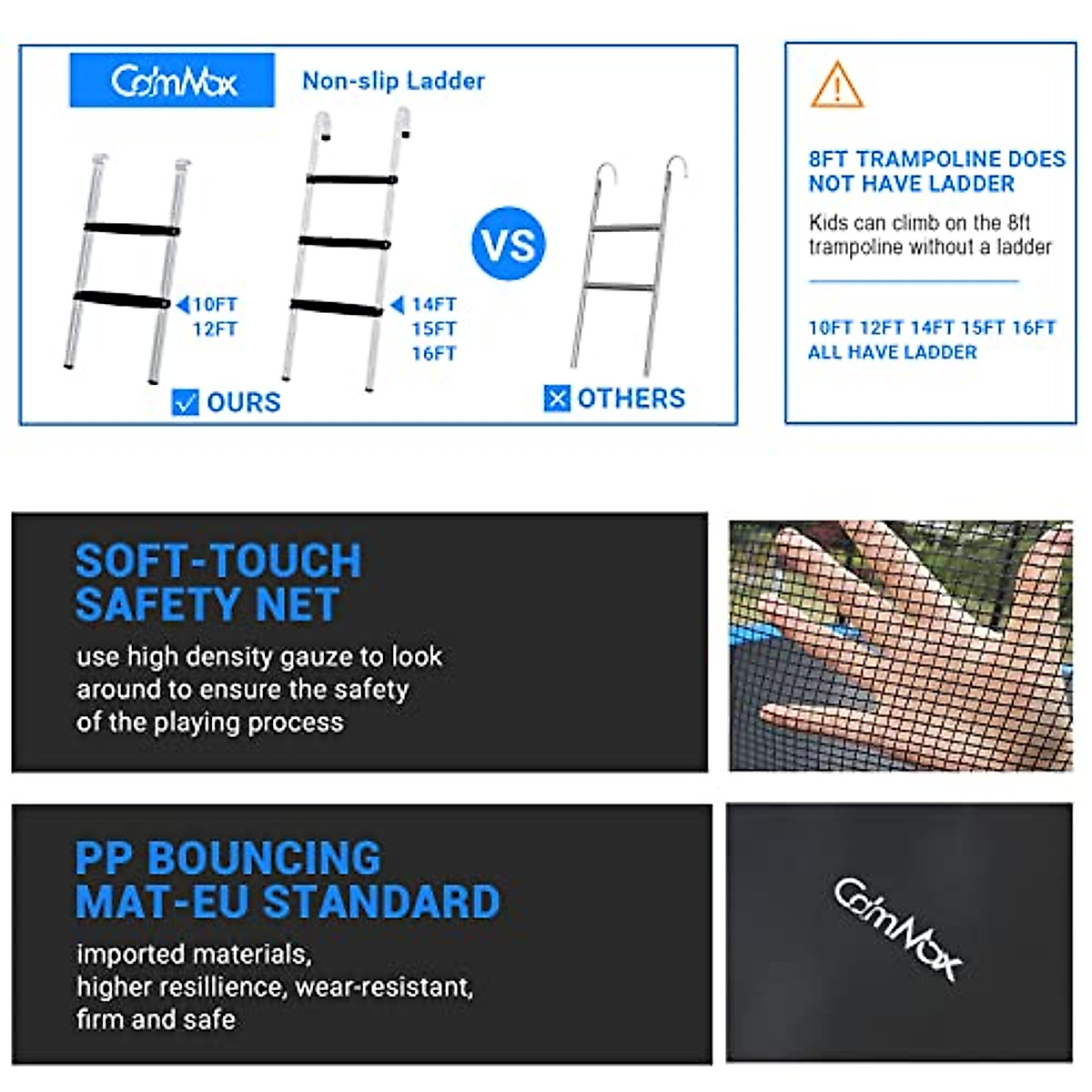 CalmMax Trampoline 12FT Jump Recreational Trampolines with Enclosure Net - ASTM Approved - Combo Bounce Outdoor Trampoline for Kids Family Happy Time