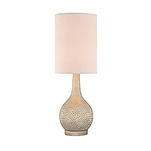 Catalina Lighting 19100-000 Champagne Silver Hammered Table Lamp with Linen HaRoundback Cylindrical Shade, 31"