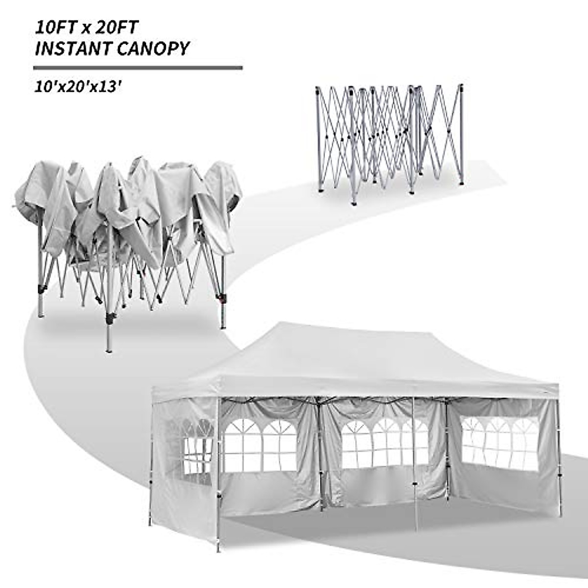 LEISURELIFE Outdoor Pop Up 10'x20' Canopy Tent with Sidewall - Folding Commercial Gazebo Party Tent Blue Red White with Wheeled Carry Bag (4 Sidewalls, White)