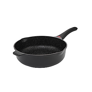 11 Inch Non Stick Deep Frying Pan Granite Coated with Pour Spout - Lightweight 4.27 Quart Skillets and Frying Pans with Comfort Stay Cool Grip Handle - Induction Compatible PFOA Free Frying Pan