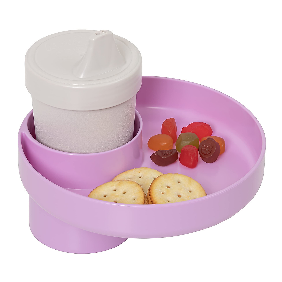 Travel Tray Round, USA Made Easily Convert Your existing Cup Holder to a Tray and Cup Holder for use in a Car Seat, Booster, Stroller, Golf Cart and Anywhere You Have a Cup Holder! - Lavender