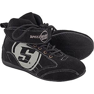 Speedway Motors Viper Mid-Top SFI 3.3/5 Racing Shoes, Size 10.5: Leather & FRC, Soft Compound Performance Sole, Reinforced Eyelets, Double Stitched, Hook-and-Loop Closure, Black with Gray Logo