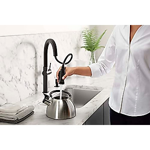 Kohler R22153-SD-BL Rune Single Handle Kitchen Faucet with Pull Down Sprayer and Soap Dispenser, Matte Black