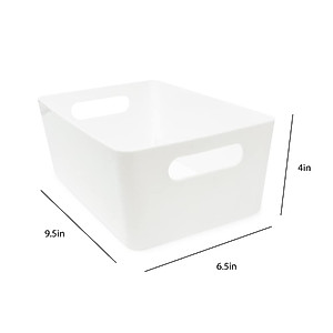 Isaac Jacobs 5-Pack Medium White Storage Bin (9.5” x 6.5”x 4”) Set w/ Cut-Out Handles, Plastic Organizer, Multi-Use, Home, Office, Pantry, Closet, Kitchen