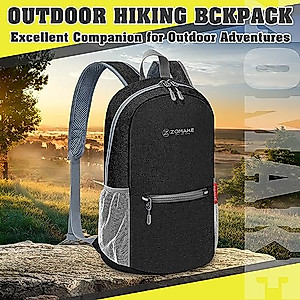 ZOMAKE 10L Lightweight Packable Hiking Backpack - Small Travel Hiking Daypack for Women Men - Tear Resistant Foldable Day Pack for Camping Outdoor Sports(Black)