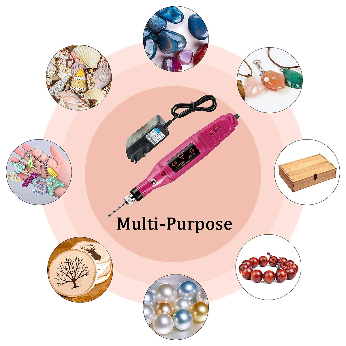 Uolor Electric Corded Hand Drill Kit, Electrical Pin Vise Set with 17Pcs Drill Bits 10Pcs Collet and 200Pcs Screw Eye Pin for Wood Resin Plastic Polymer Clay Keychain Pendant Earring Jewelry Making