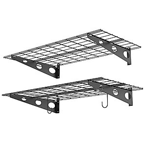 WALMANN 2 Pack Garage Wall Shelves, 2 x 4 ft/24 * 48 inch Wall Mounted Storage Shelves for Garage Heavy Duty Wall Shelving, Holds Up to 220 Lbs(Black)