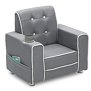 Delta Children Chelsea Kids Upholstered Chair with Cup Holder, Soft Grey
