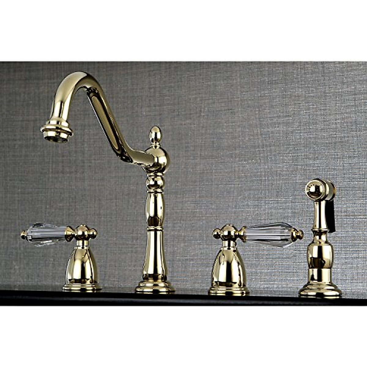 Kingston Brass KB1792WLLBS 8" to 16" Widespread Kitchen Faucet with Brass Sprayer, 8-1/4" in Spout Reach, Polished Brass