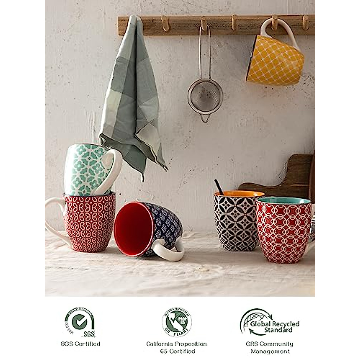 DOWAN Coffee Mugs Set of 6, Colorful 19 oz Large Porcelain Mugs with Handle for Coffee Tea and Cocoa, Ceramic Coffee Cups for Women Men, Vibrant Colors, Housewarming Gift