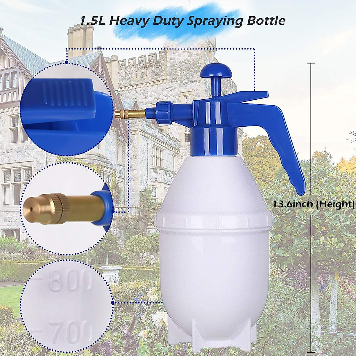 Cosywell Hand Pressure Pump Sprayer Water Spray Bottle for Plants 0.4 Gallon Car Wash Sprayer Adjustable Nozzle for Lawn Garden Home Cleaning Solutions Car Detailing Washing 51oz /1.5L