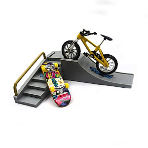 QKILL 17 in 1 Fingerboard Ramps Set Finger Toys with Ramp/Mini Finger Skateboards Finger Mini Bikes/Swing Board with Replacement Wheels and Tools (Gray Ramp Kit)