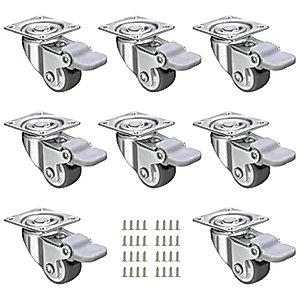 8 Pack 1 inch Low Profile Casters (d=1", h=1-1/2"), Small Wheels for Furniture Locking Casters with Swivel Top Plate (1-1/2"×1-1/4"), Mini Rubber Castor Wheels Protect Wood Floors, with 32pcs Screws