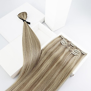 Sunny Hair Clip in Hair Extensions Straight Human Hair Clip in Extensions Remy Clip in Hair Extensions Real Human Hair Extensions Clip ins Golden Blonde Highlights Light Blonde 18inch