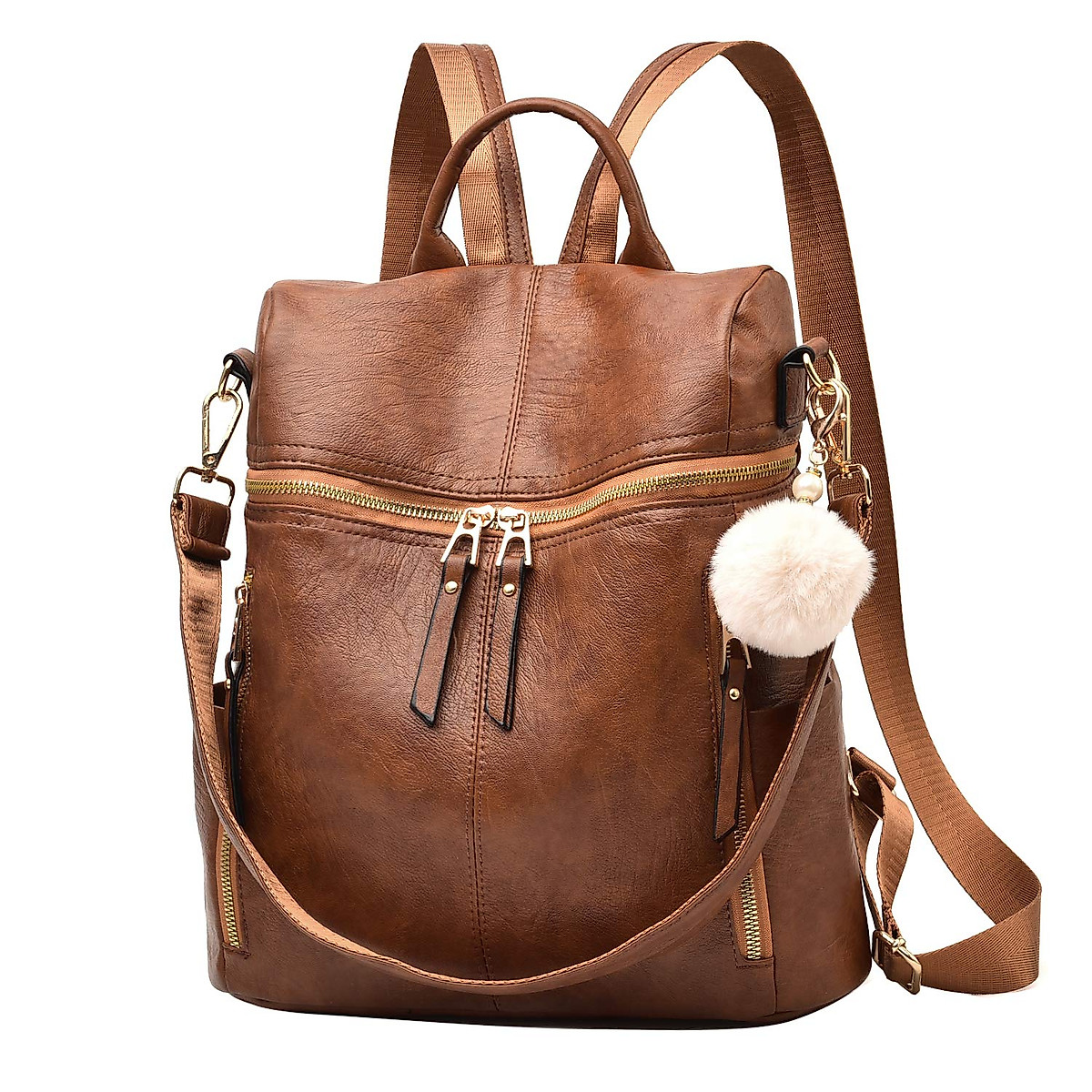BAG WIZARD Designer Leather Backpack Purse Multifunctional Ladies Backpacks Solid Shoulder Headphone Plug Bags for Womens Book Bags (Retro-Brown)