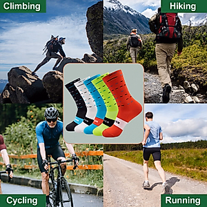 Yelewen Cycling Socks Compression Athletic Crew Running Socks Mens Womens Hiking Riding Bike Triathlon Workout Climbing Sport 5 Pairs