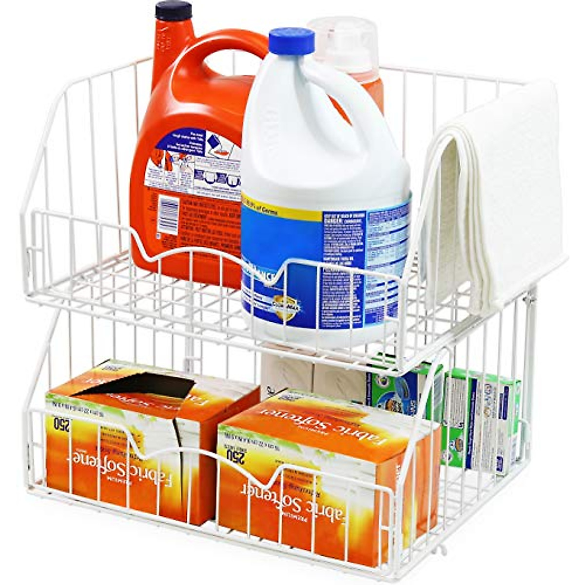 Simple Houseware 2 Pack Stackable Large Wide Entry Basket Bin, White, 17-Inch