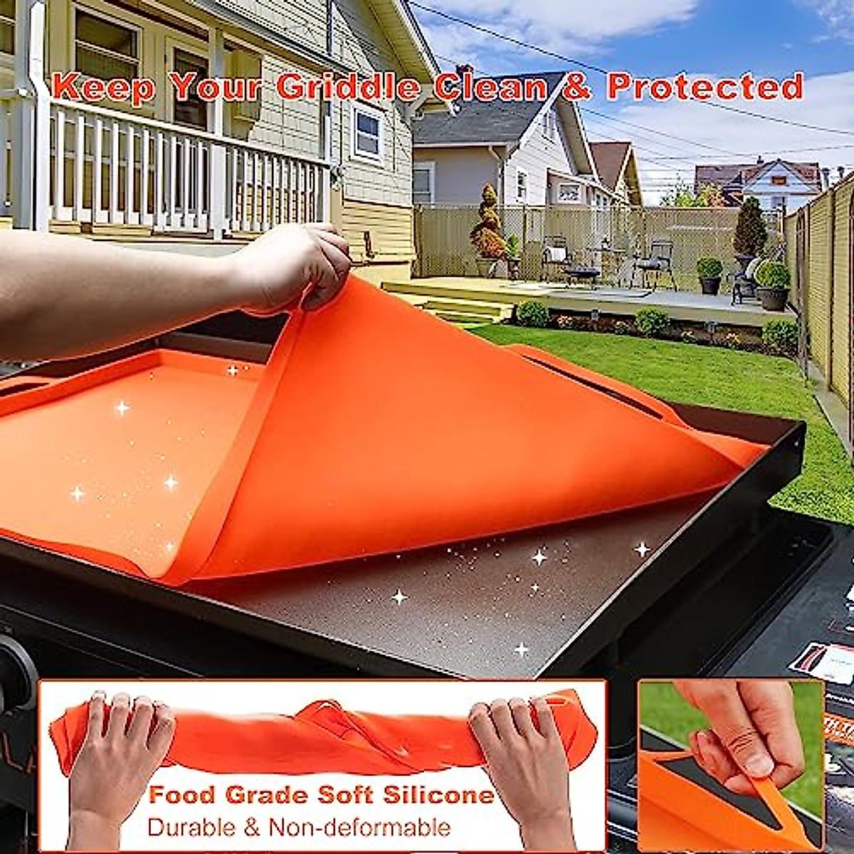 36 inch Silicone Mat for Blackstone Griddle Top,Blackstone Griddle Cover,Waterproof Non Stick BBQ Grill Mat Grill Lid,Silicone Mat Handle for Easy Lift,Lightweight Durable Liner Protective Accessories