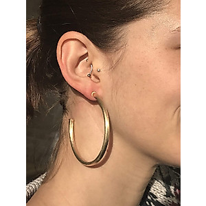Sheila Fajl Everybody's Favorite Large 2.5 Inch Tubular Lightweight Hoop Earrings in Brush Champagne. 18k Gold and 18k Rose Gold Metal Plated
