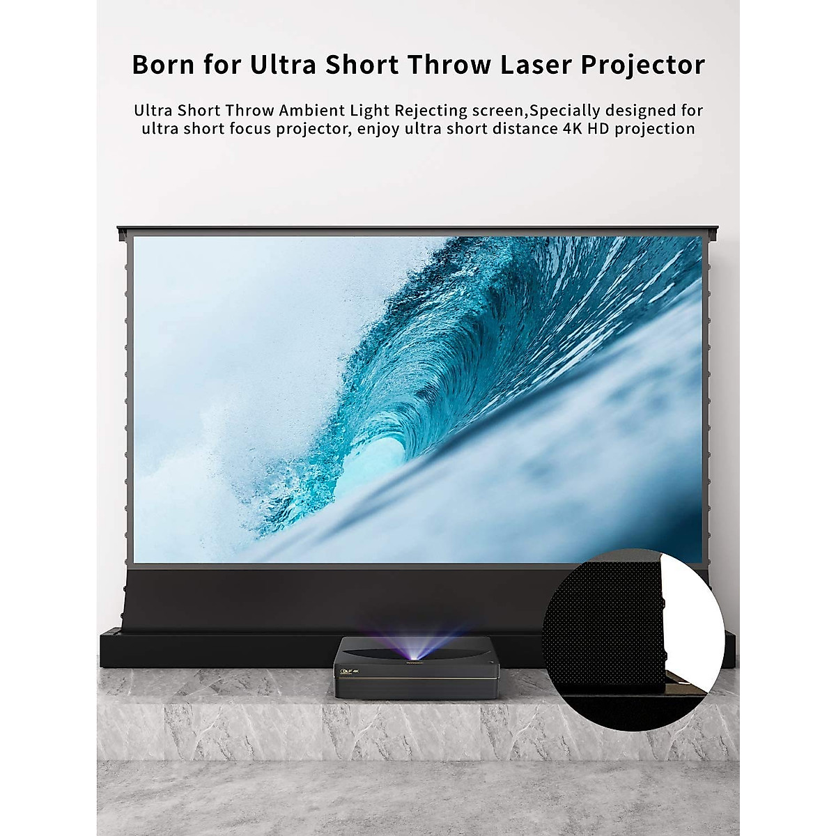 VIVIDSTORM-Projection Screen Stand S PRO P 92inch Portable Ambient Light Rejecting 4k Laser Projector Screen with Sound Transparent Perforated Compatible with UST Laser Projector,VBSDSTUST92HP