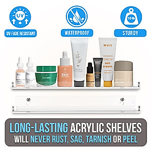 Pretty Display Invisible' Bathroom Shelf Wall Mounted [2 Pack] 15 inch Clear Acrylic Shelves Extra Strong & Easy to Wall Mount