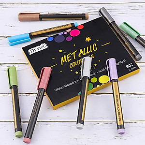 Dyvicl Metallic Marker Pens - Set of 9 Medium Point Metallic Markers for Rock Painting, Black Paper, Card Making, Scrapbooking Crafts, DIY Photo Album