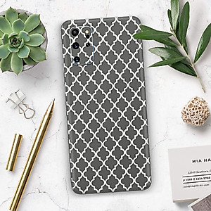 DesignSkinz Gray & White Seamless Morocan Pattern Protective Vinyl Decal Wrap Skin Cover Compatible with The Samsung Galaxy S20 (Screen Trim & Back Glass Skin)
