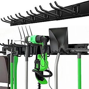 LOZAGU Garage Storage, Garage Tool Organizer wall Mount 48 Inches, Adjustable Metal Tools Hooks, Yard Shed Rack, Tool Holder for Hanging Rake Broom Mop Snowboard, New Home Gift (Hook)