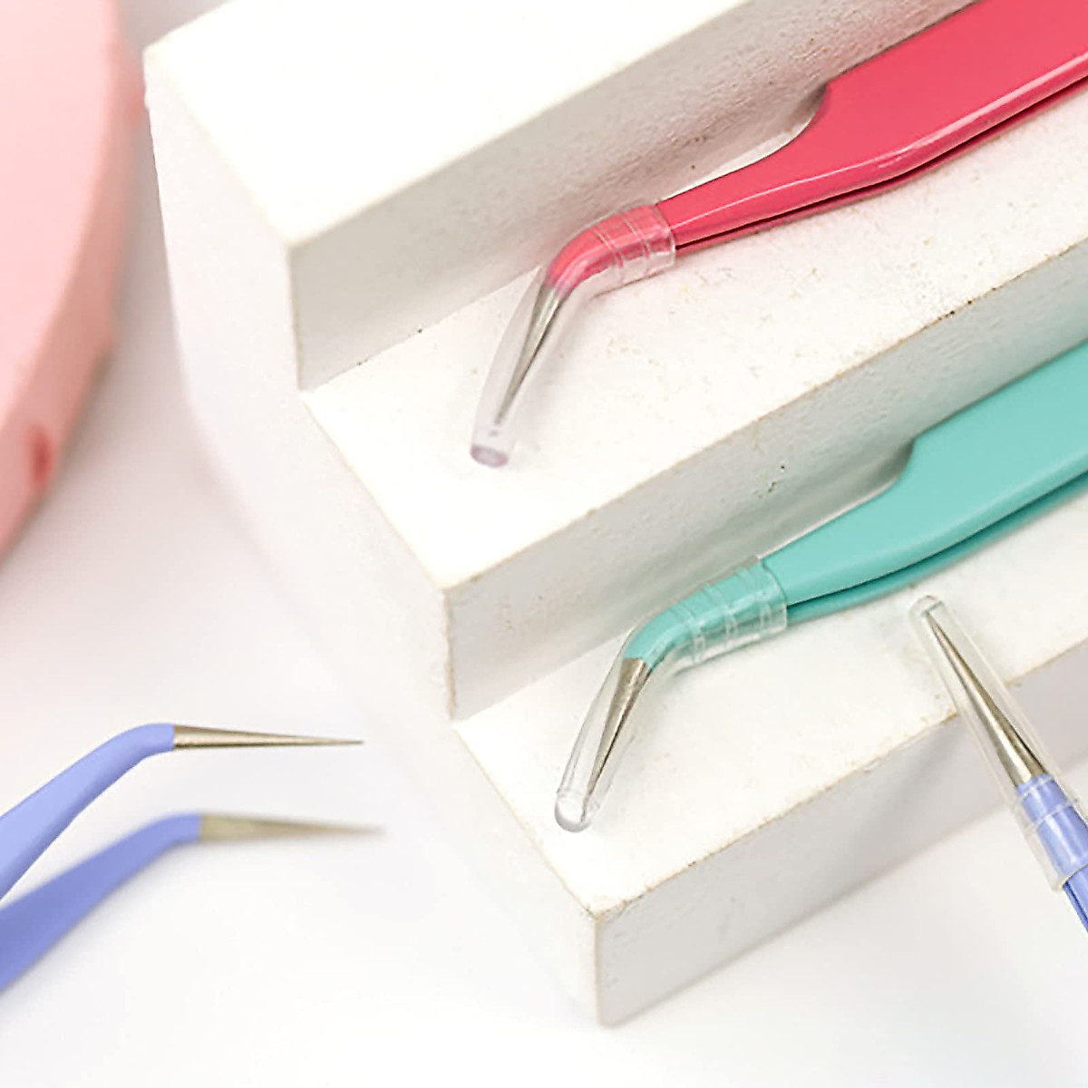 MAXLEAF 2pcs Stainless Tweezers Straight Curved Tweezers for Stickers Eyelash Extensions Precision Electronics Nail Rhinestone Jewelry, Scrapbooking Tools (Purple)