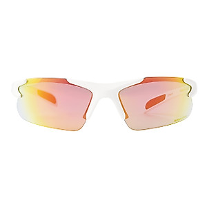 Rawlings Base Runner Youth Baseball Sunglasses, Shiny White/Orange Mirror, 66mm