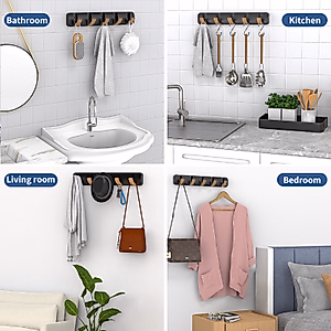 Temste 3 Pack Wall Mounted Coat Rack, Floating Rack with Retractable Hooks, Door Wall Coat Rack Plastic Space Saving Wall Hangers Hook Rail for Entryway Bathroom Hat Towel,Black