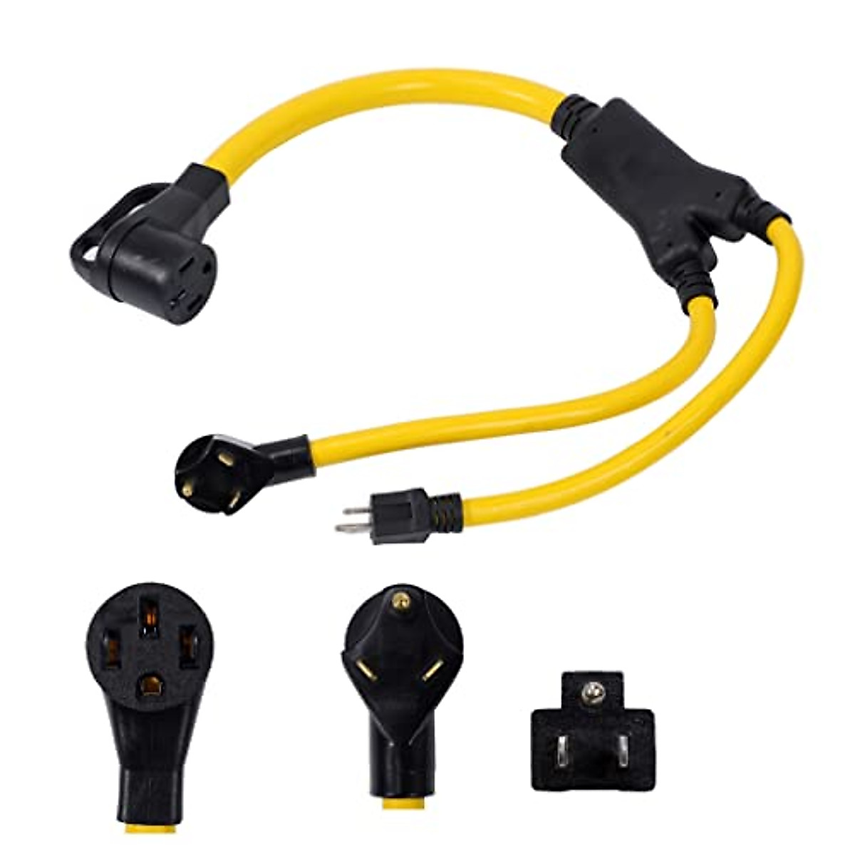 ONETAK NEMA 5-15P TT-30P 120V 3 Prong Plug Male to 14-50R 120/240V 45 Amp 4 Prong Female Receptacle Y Combiner STW 3 Feet Generator Welder Dryer Power Cord Adapter
