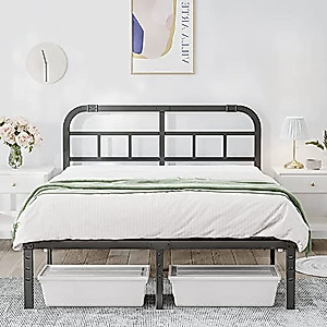 COMASACH King Bed Frame with Headboard, 14 Inch High 3500lbs Heavy Duty Steel Slats Support Metal Bed Platform No Box Spring Needed,Noise-Free,Easy Assembly-Black