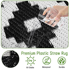 Easy-Going Reversible Outdoor Rugs 4x6ft Waterproof Plastic Straw Rug Stain & UV Resistant Floor Mat for Patio Porch RV Backyard Pool Deck Picnic Beach Trailer Camping (Diamond/Black & White)