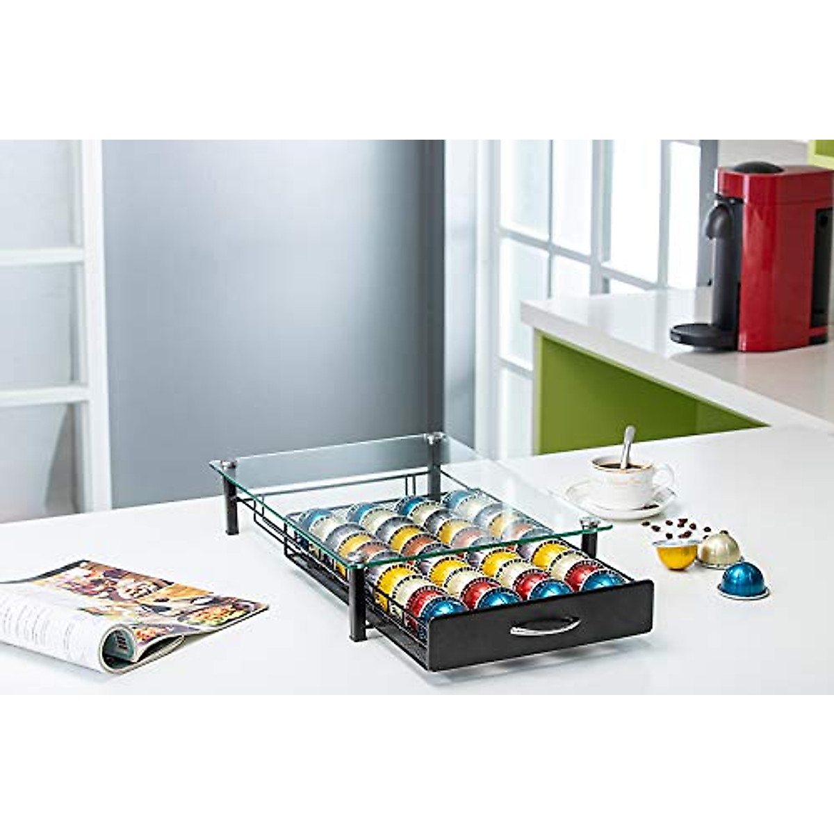 Flagship for Nespresso Pod Holder Drawer Coffee Pod Organizer Storage for Nespresso Capsules Holder Glass Storage Tray Vertuo 40 Pods