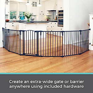 Toddleroo by North States 3 in 1 Arched Decor Metal Superyard 6 Panel Play Yard, Baby Gate, Playpen or Baby Fence, 151" Wide. Wall Mount Kit Included. 10 sq ft play yard (30" tall, Matte Bronze)