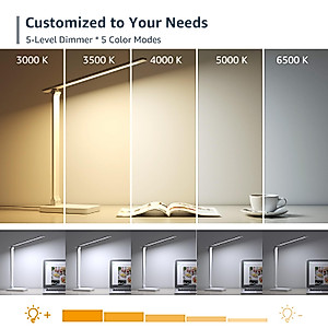 Lepro LED Desk Lamp, Metal Desk Light 9W 550lm, Dimmable Home Office Desktop Lamp Touch Control, 3 Color Modes, 5-Level Dimmer, Eye Caring Task Lamp for Study, Reading, Crafting, Sewing, Computer Work
