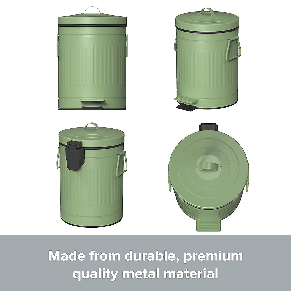 Retro Trash Can with Lid - 8L/2.1Gal Step Trash Can w/ Soft Closing Lid - Round Garbage Can w/ Handles - Touchless Trash Can w/ Removable Garbage Guard Bucket - Outdoor Garbage Can - Large Trash Bin, Green