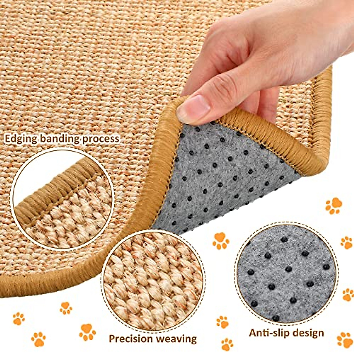 4 Pcs Cat Scratch Mat Sisal Cat Scratching Pad Mat for Cats Scratching Pad Rug for Cat Grinding Claws and Carpets Sofa Couch Furniture Door Protector, Light Brown, 15.7 x 12 Inch