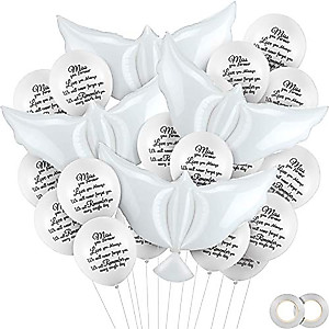 36 Pieces White Memorial Balloons with 4 Pieces Peace Dove Balloons Pigeon Bird Balloons Funeral Remembrance Helium Balloons for Condolence, Funeral, Anniversary, Memorial Services